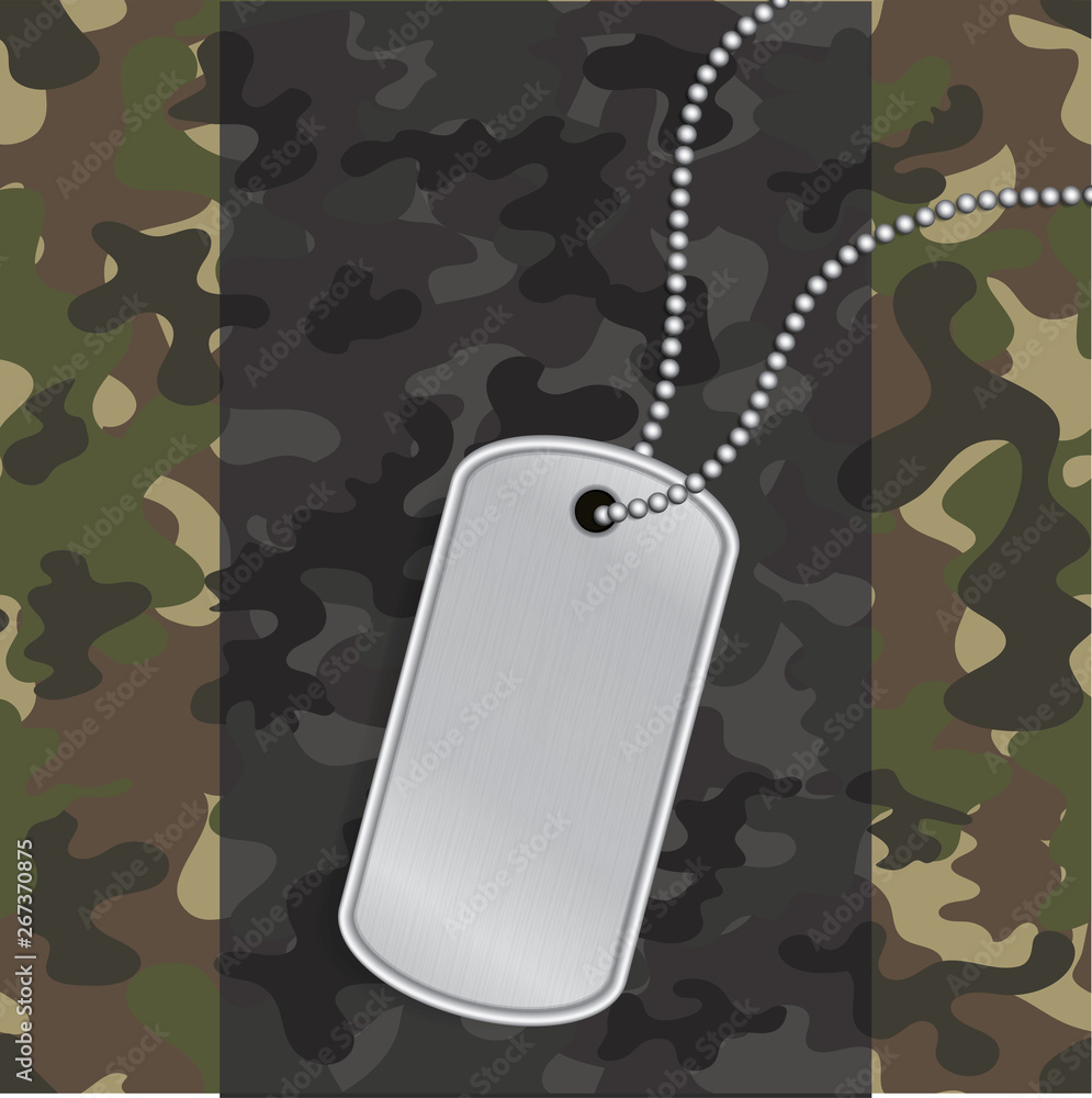 Blank metal tag on the back is a military pattern. vector illustration ...