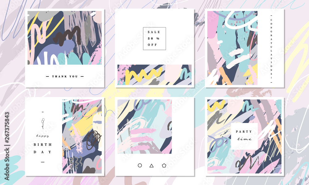 Abstract card collection. Beautiful art painting colored with hand ...