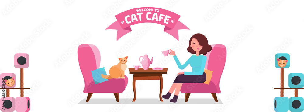 Fb Cover horizontal Web Banner Social Media Design for cat cafe ...