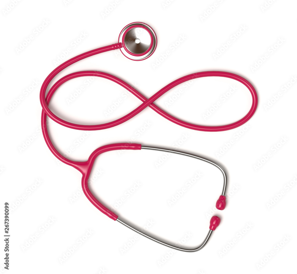 Red Stethoscope in infinity symbol Isolated On White Background. Top ...