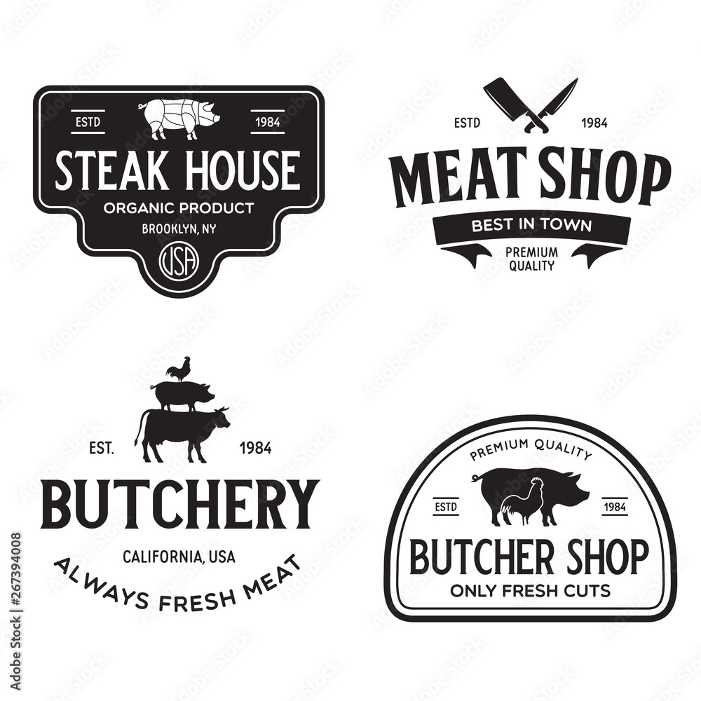 Set of Butcher Shop and Butchery hand written lettering logo, label ...