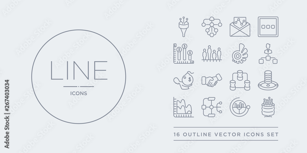 16 Line Vector Icons Set Such As Data Analytics Data Analytics Circular Data Analytics Flow