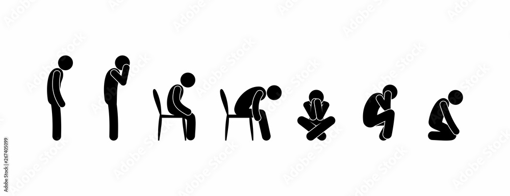 Sad Man, stick figure pictogram, sad depressed person icon Stock Vector ...