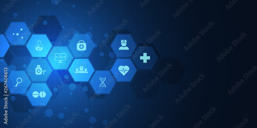 Abstract medical background with flat icons and symbols. Concepts and ...