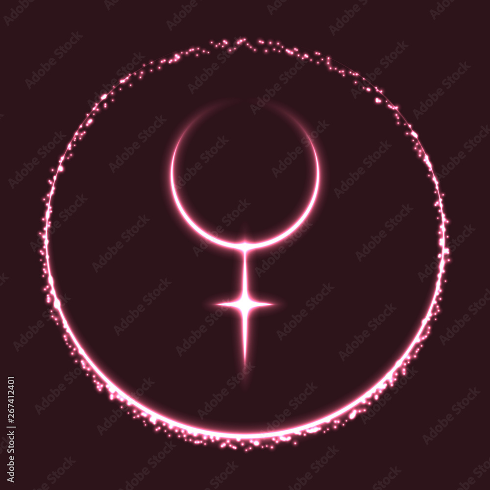 Vector Abstract Shiny Astrological Sign Of Venus Planet And Crescent