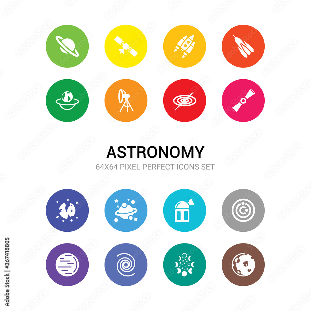 16 astronomy vector icons set included moon, moon phases, nebula ...