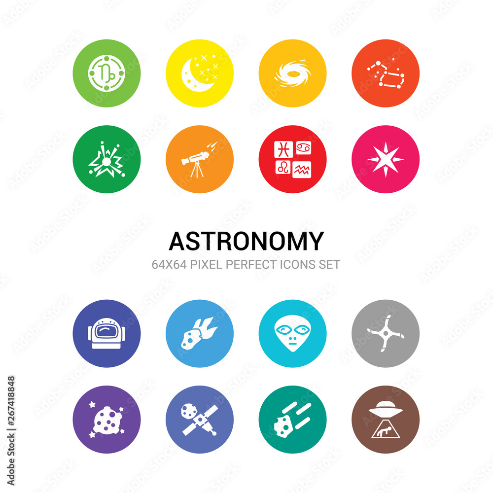 16 astronomy vector icons set included abduction, aerolite, aerospace ...