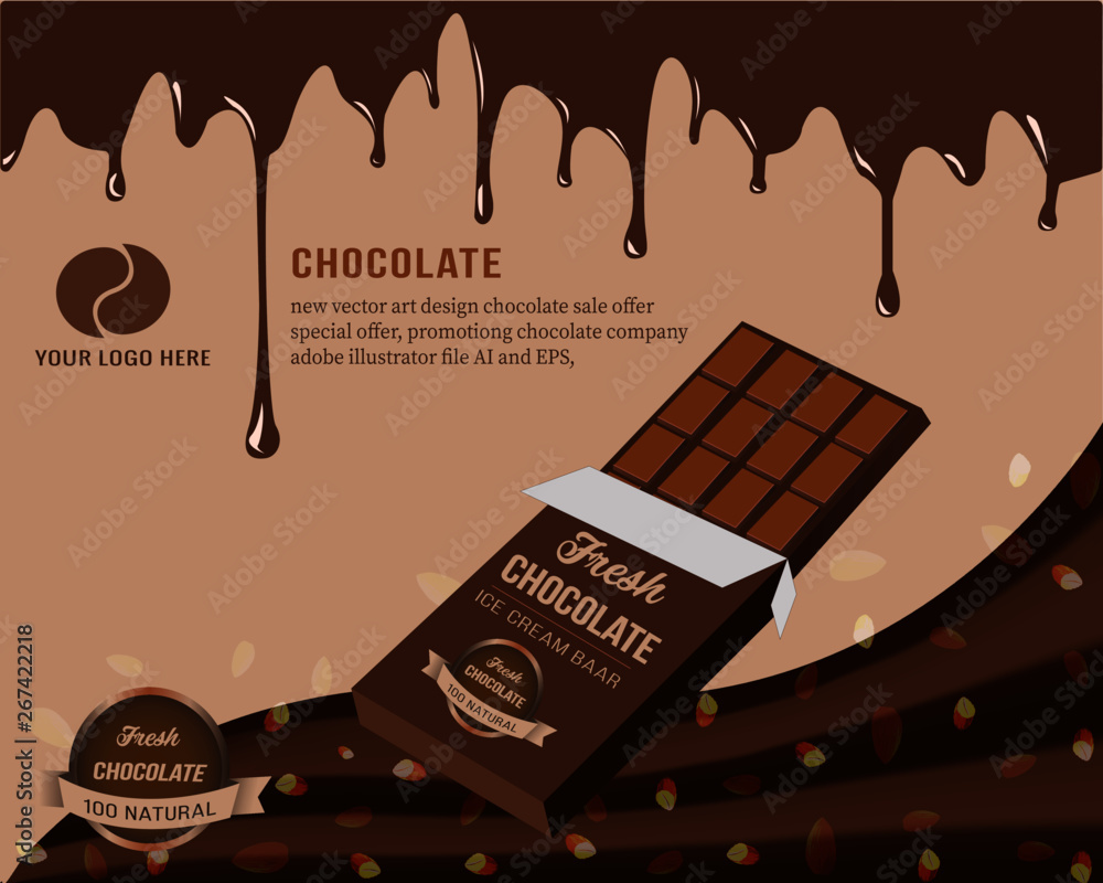 chocolate bars on liquid chocolate texture background design Stock ...