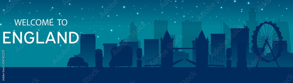 Welcome to England banner vector illustration. London tourist sights ...