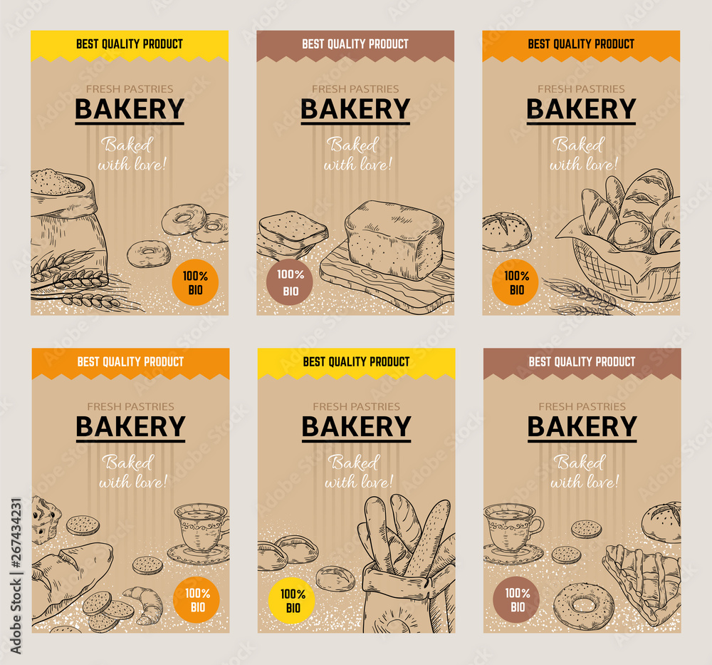 Bakery hand drawn posters. Vintage bread menu design template, sweet ...