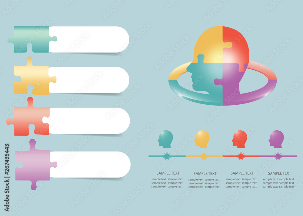Infographic of puzzle head divided into four sections and timeline ...