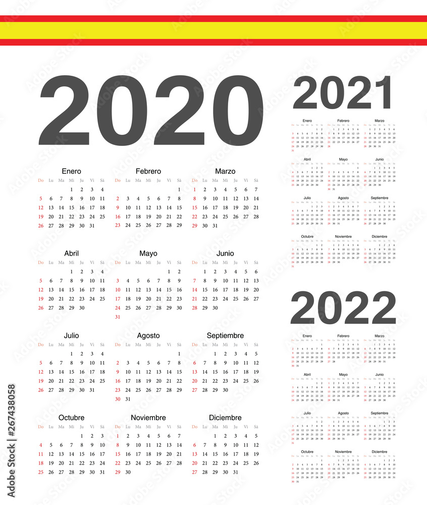 Set of Spanish 2020, 2021, 2022 year vector calendars. Stock Vector ...
