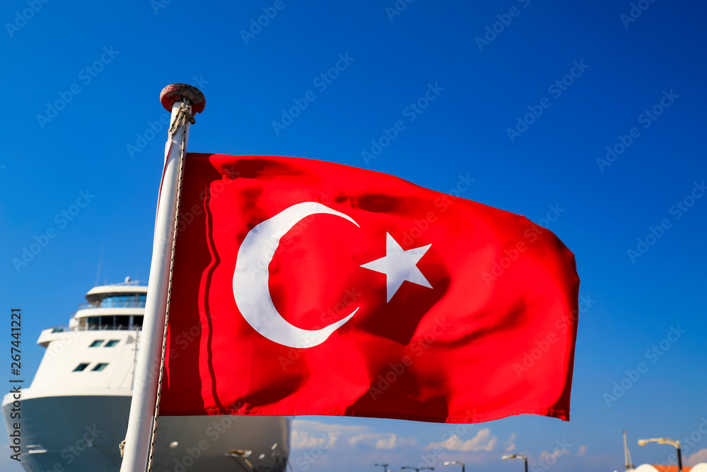 Red National Flag of Turkey with a half month and a star against the ...