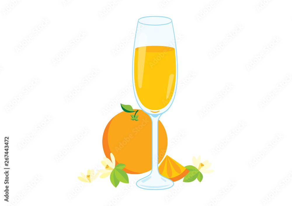 Mimosa drink vector illustration. Glasses of champagne with orange ...