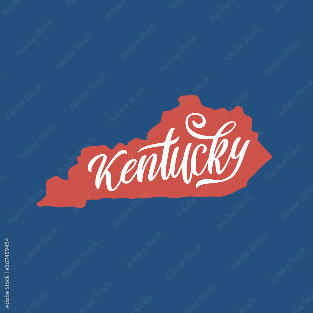 Kentucky. Hand drawn USA state name inside state silhouette. Vector ...