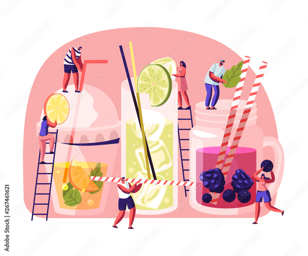 People Drinking Cold Drinks. Male and Female Characters Choose ...