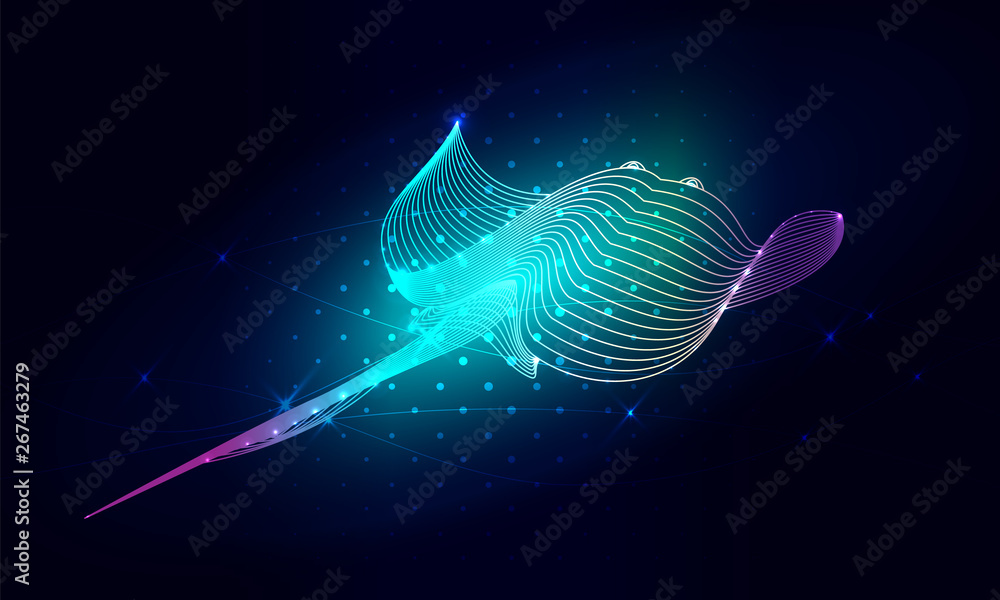 Blue cramp fish composed. Marine animal digital concept. illustration ...