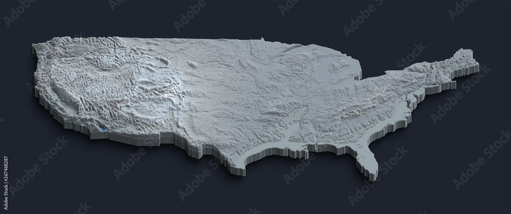 Relief map of USA with 3D effect. Isometric map of country. Clipped at ...