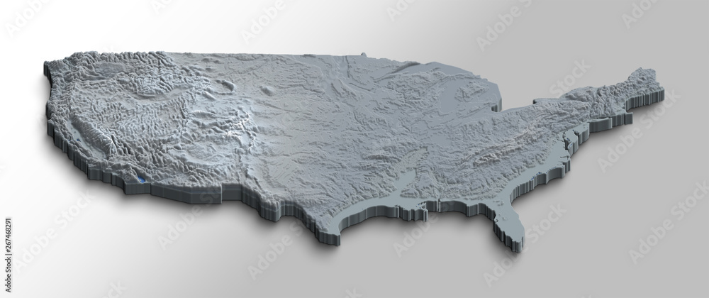 Relief map of USA with 3D effect. Isometric map of country. Clipped at ...