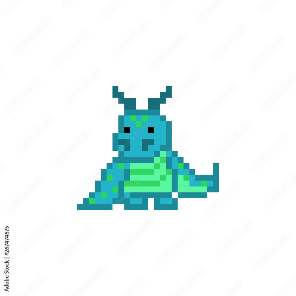 Vecteur Stock Green pixel art dragon character isolated on white ...