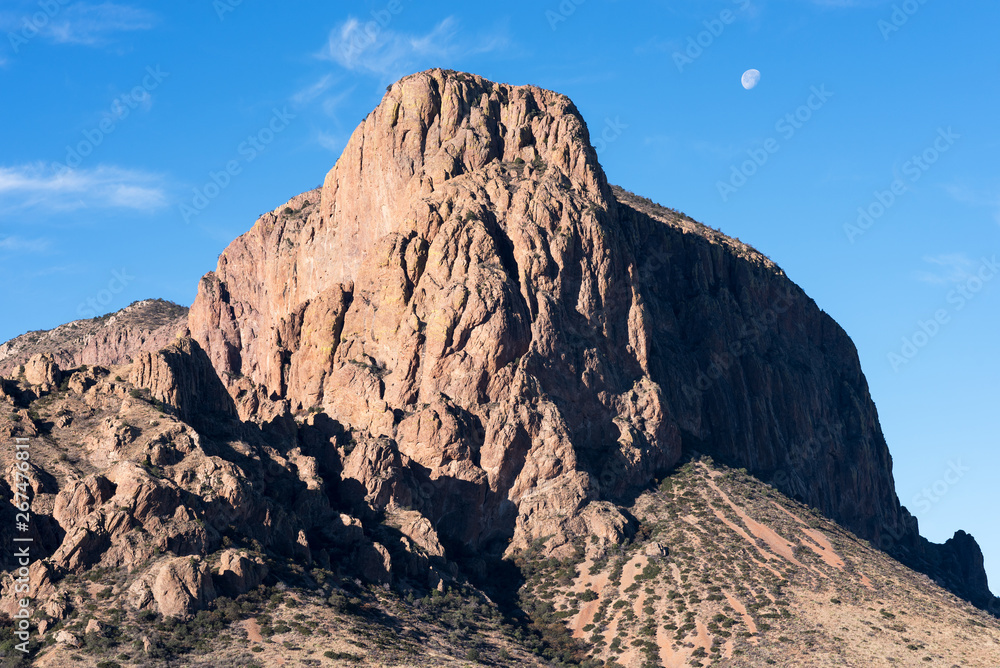 Moon over part of Chiso Mountain Range located within Big Bend National ...