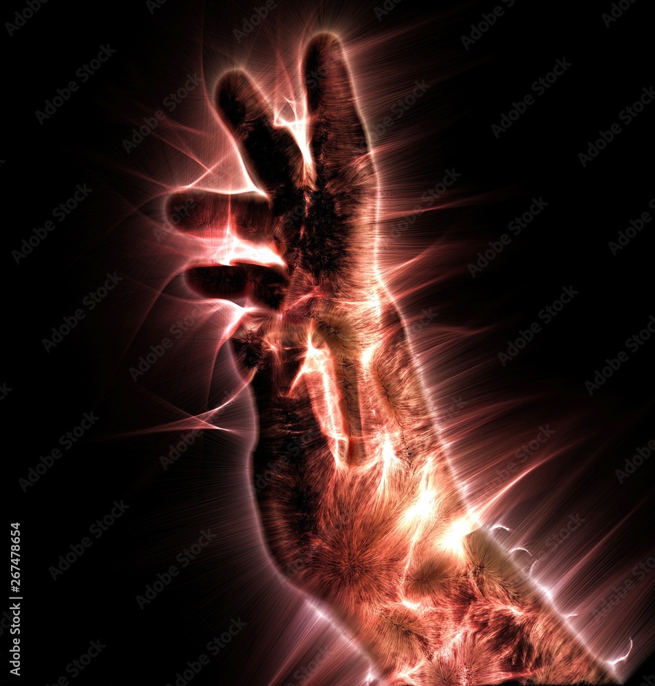 Kirlian aura photography of a glowing human male hand showing different ...
