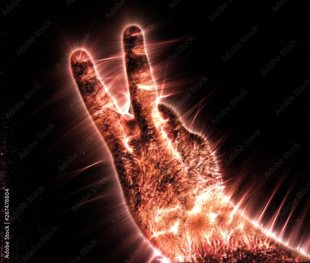 Kirlian aura photography of a glowing human male hand showing different ...
