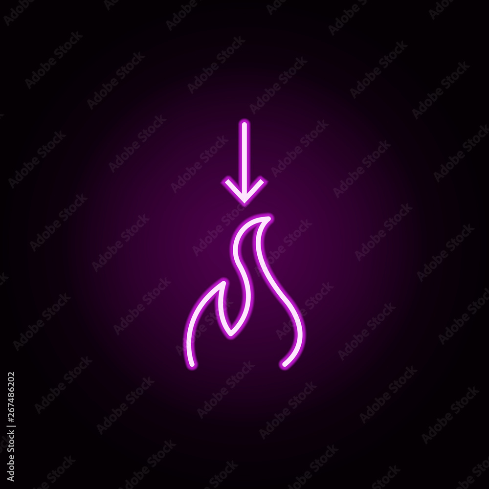 dim fire neon icon. Elements of arrow and object set. Simple icon for ...