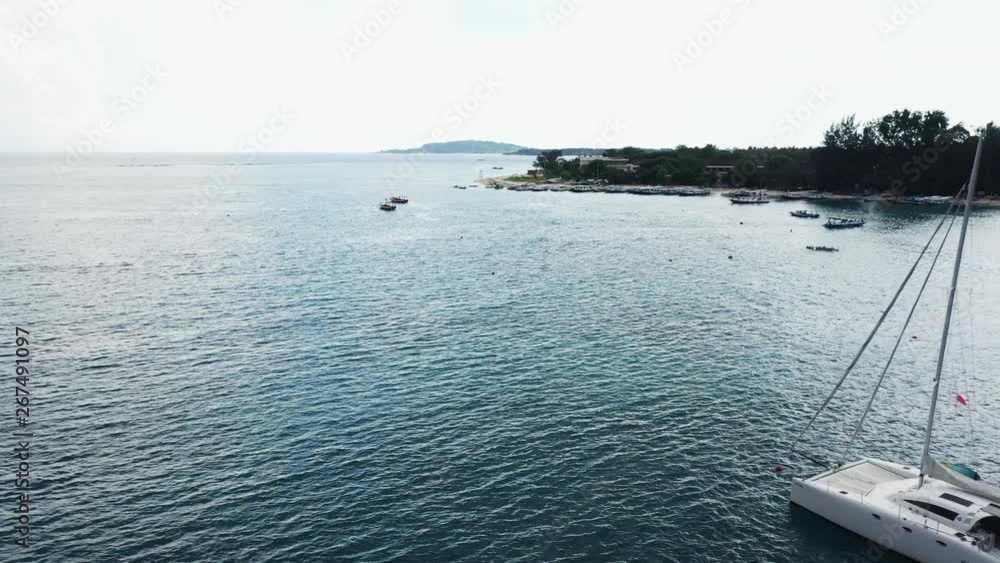 Top view of the boat. Aerial View of a Anchored Catamaran Yacht ...