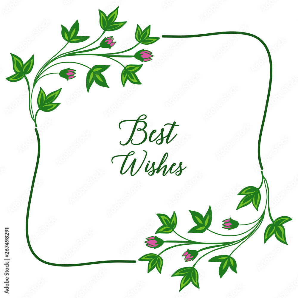 Vector illustration decor card best wishes with texture of green leafy ...