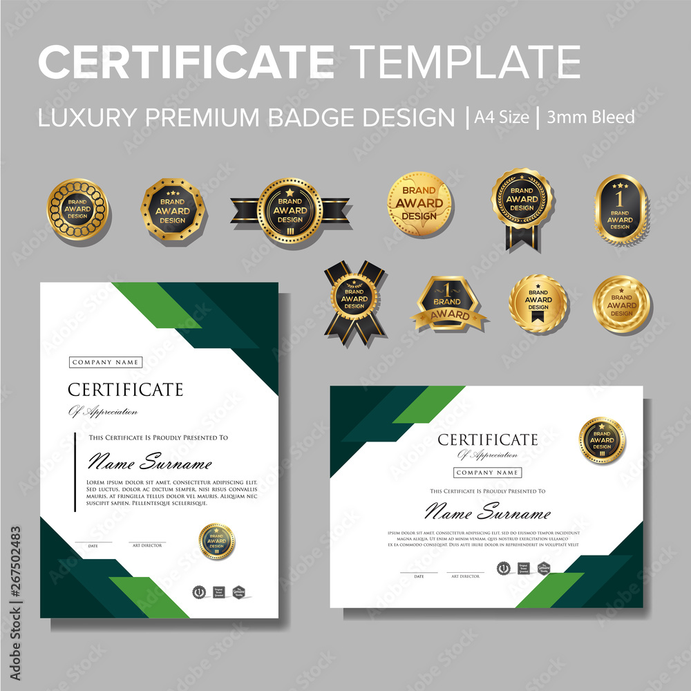 Modern certificate design with badge Stock Vector | Adobe Stock