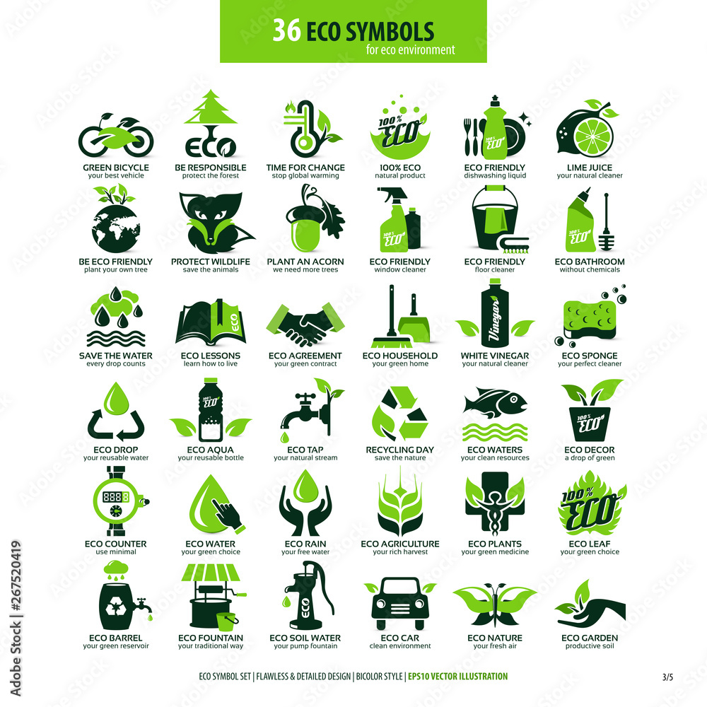 collections of eco friendly flat symbols, high detailed icons, graphic ...
