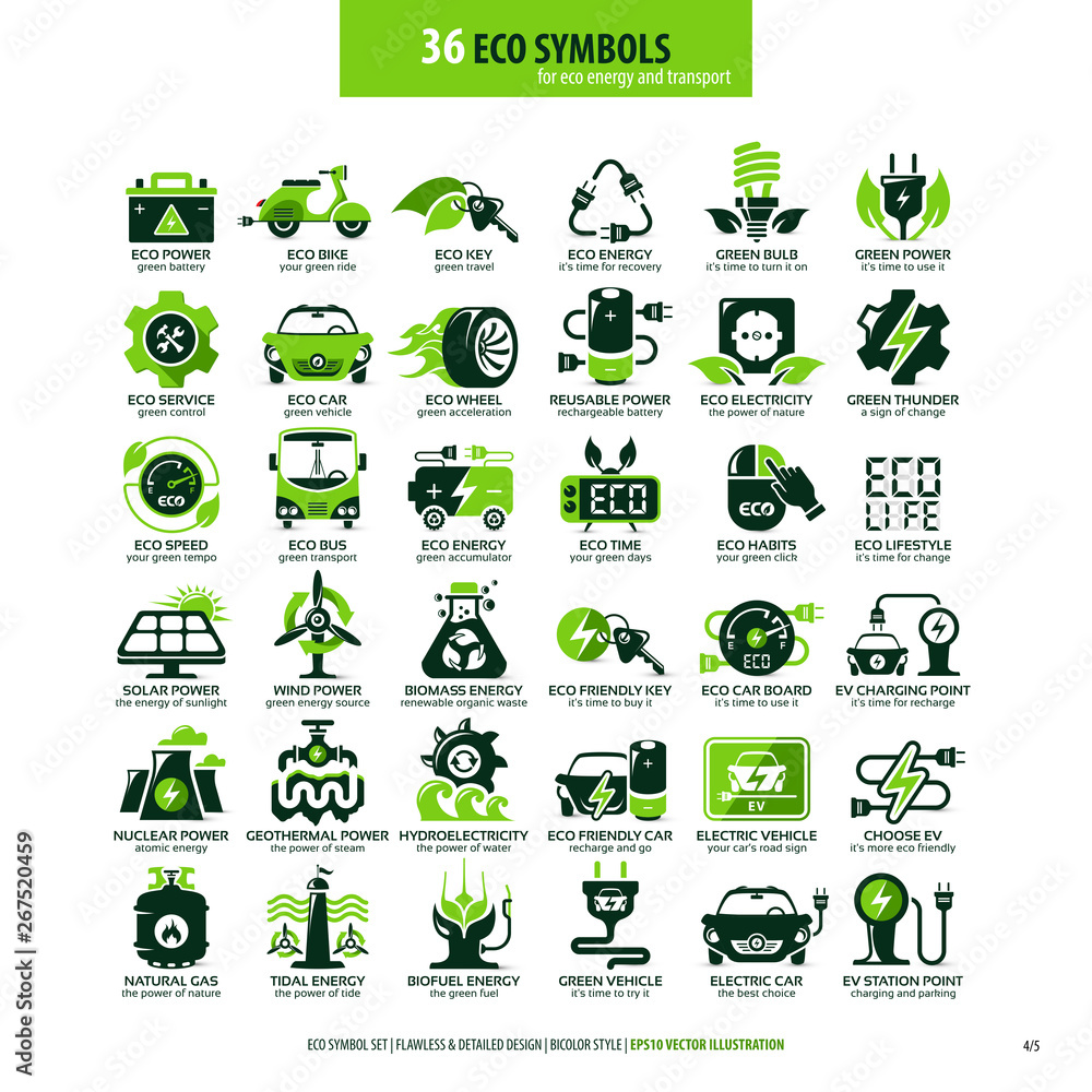 collections of eco friendly flat symbols, high detailed icons, graphic ...