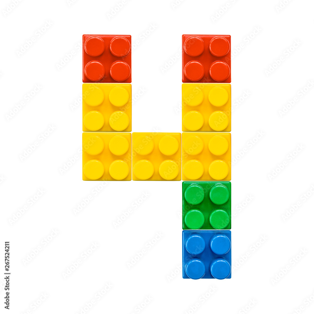 Number 4 four Isolated on white backdrop from colorful plastic toy ...
