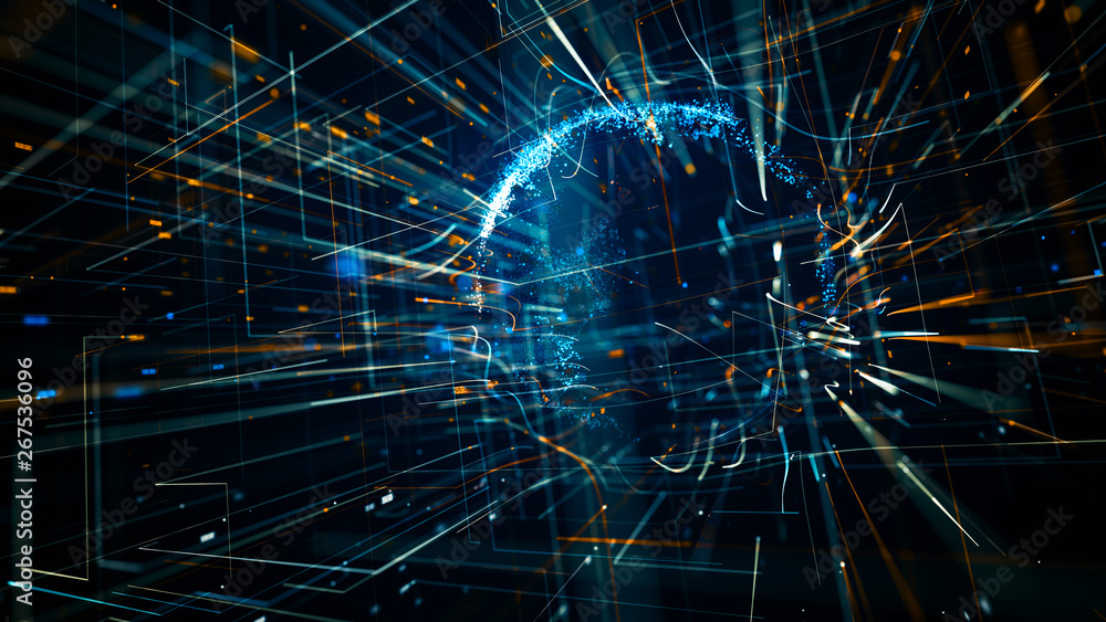 3d illustration of abstract sphere shape of glowing circles and ...