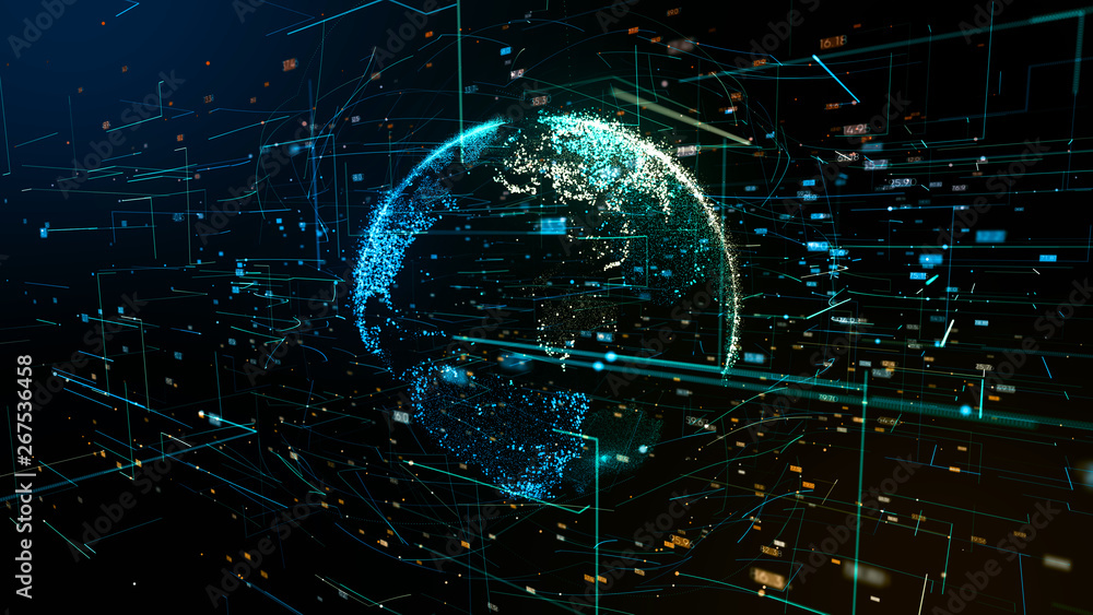 3d illustration of abstract sphere shape of glowing circles and ...