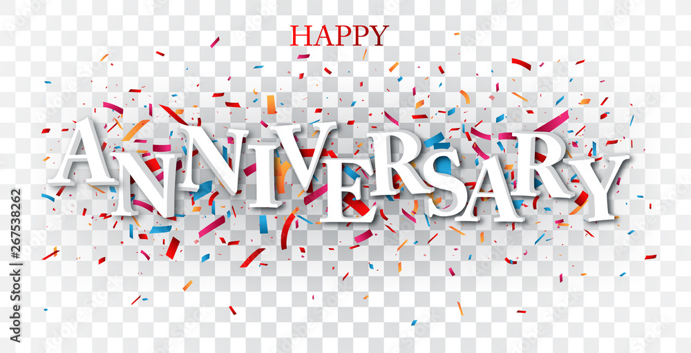 Anniversary text over the colorful confetti isolated on transparent ...