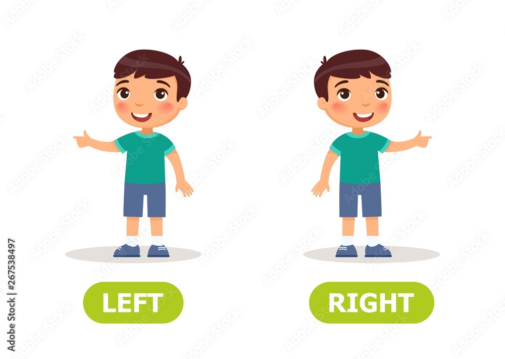 Illustration of opposites. Left and right..Card for teaching aid, for a ...