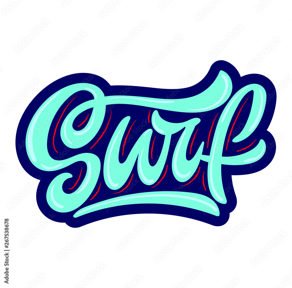 Handwritten word "Surf" vector banner design. Warm season lettering ...