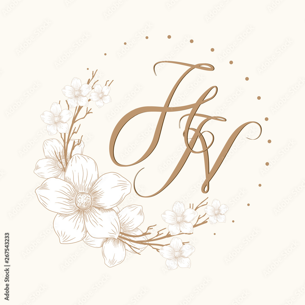 Luxury wedding monogram frame for letter HN beautiful handwriting ...