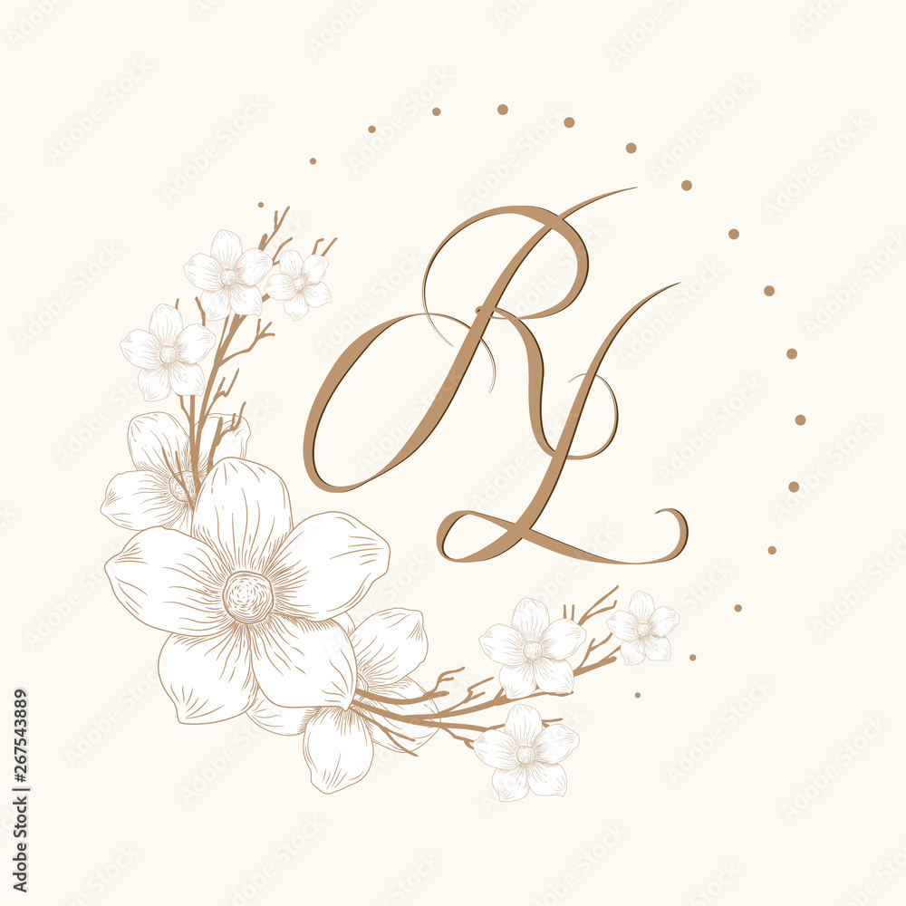 Initial letter RL logo template. Vintage elegance wedding monogram with ...