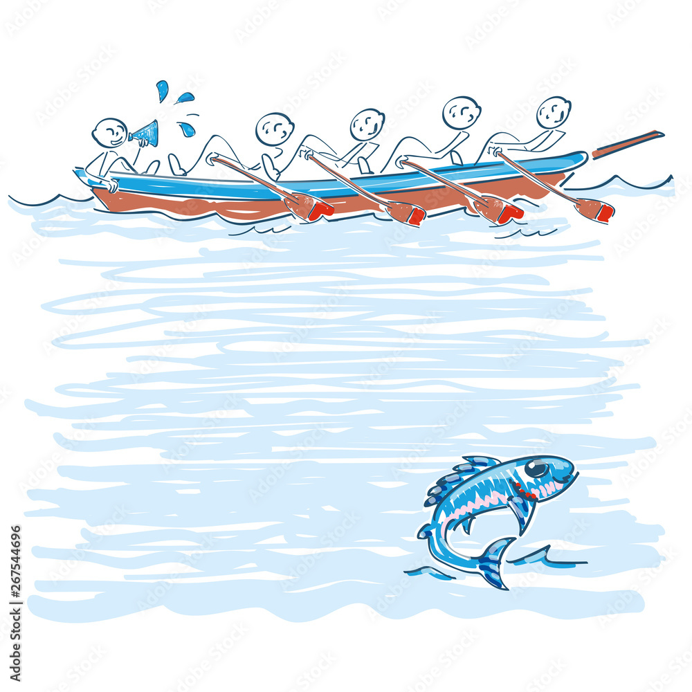 Strichmännchen die als Team gemeinsam rudern vector de Stock | Adobe Stock
