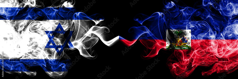 Israel vs Haiti, Haitian smoky mystic flags placed side by side. Thick ...