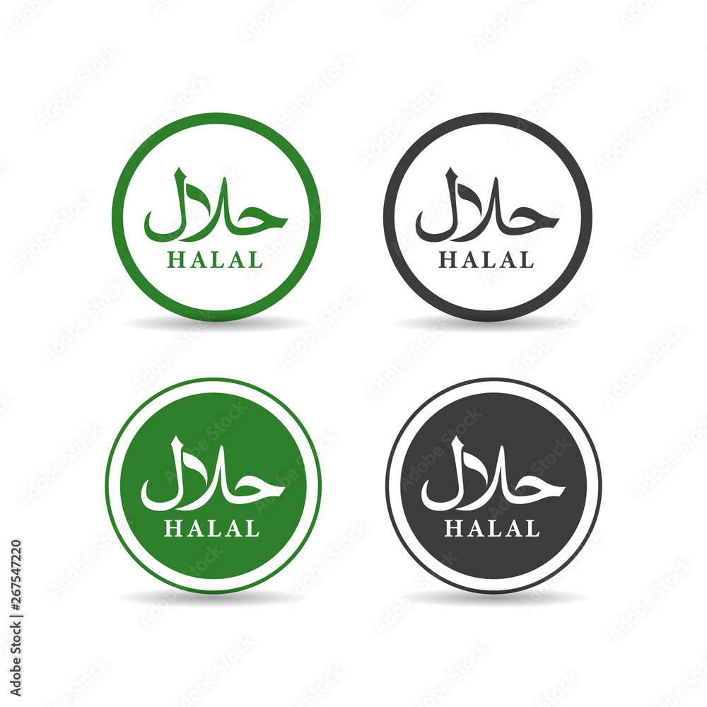 Set of halal logo design vector illustration. Halal food emblem ...