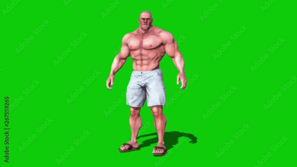 Bodybuilder Idle Facial Expressions Green Screen 3D Rendering Animation ...