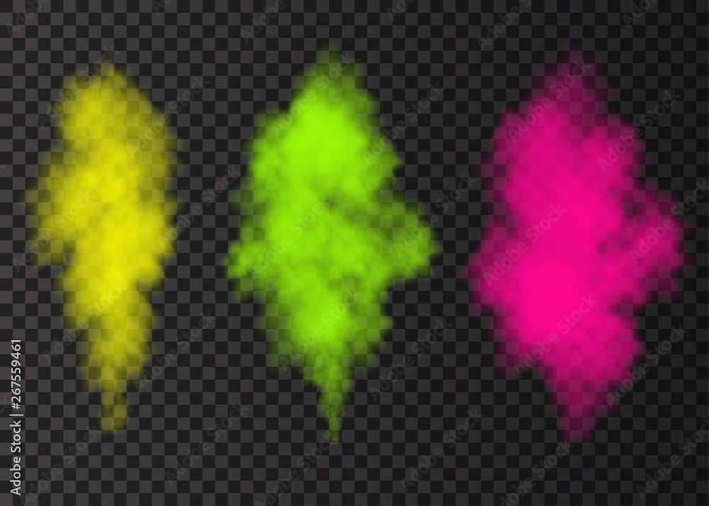 Yellow, green, pink smoke explosion special effect isolated on ...