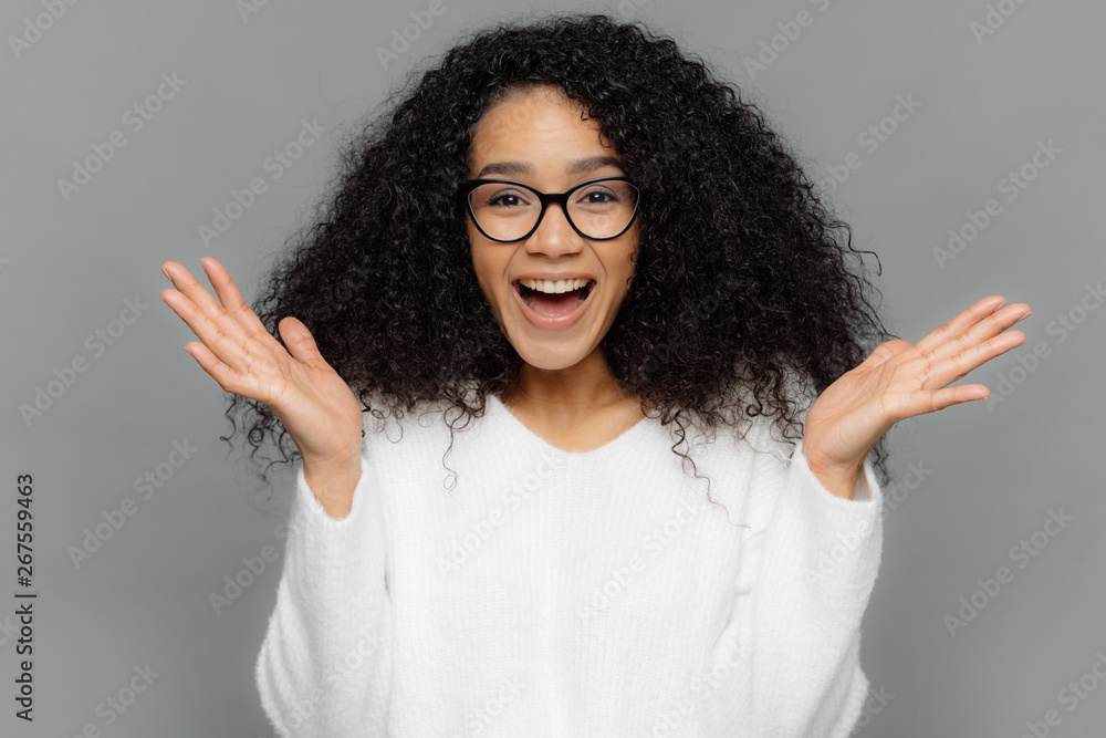 Sincere emotions and feelings concept. Optimistic lovely young female ...