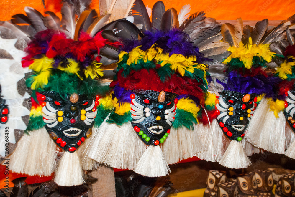 Mask .Souvenirs in the Amazon rainforest made from local nuts and ...