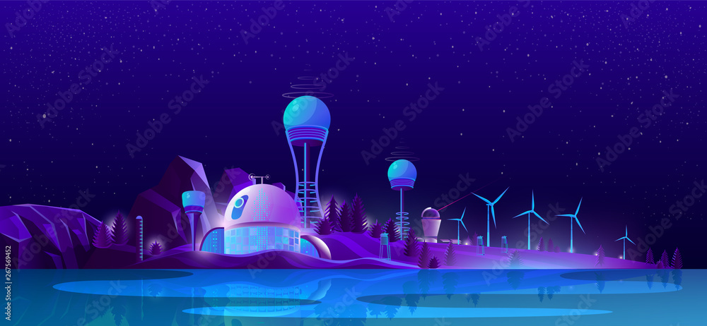 Green eco city, alternative clean energy, ecology friendly town ...