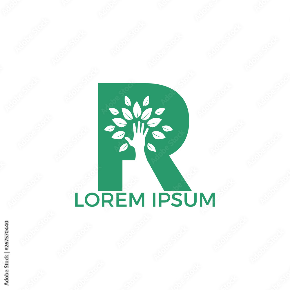 Letter R and hand tree logo design. Natural products logo. Cosmetics ...